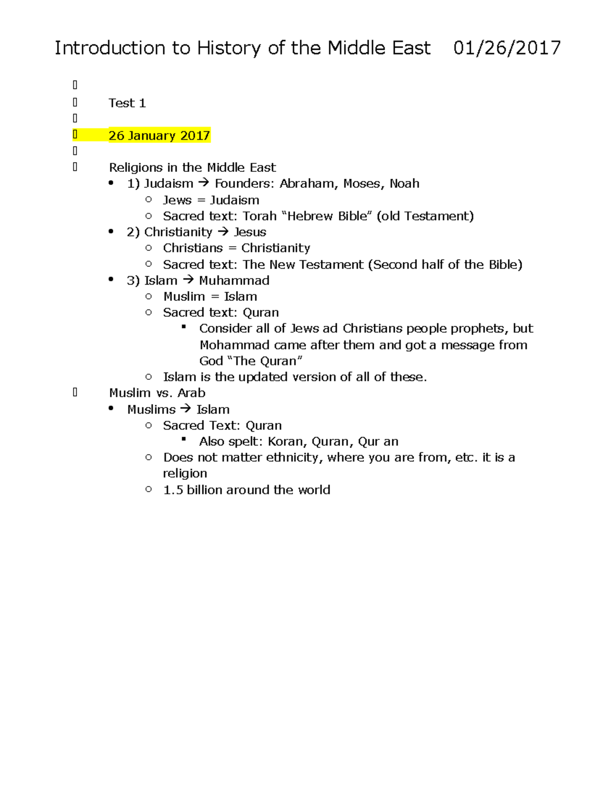 History 185 Notes - Introduction to History of the Middle East Test 1 ...