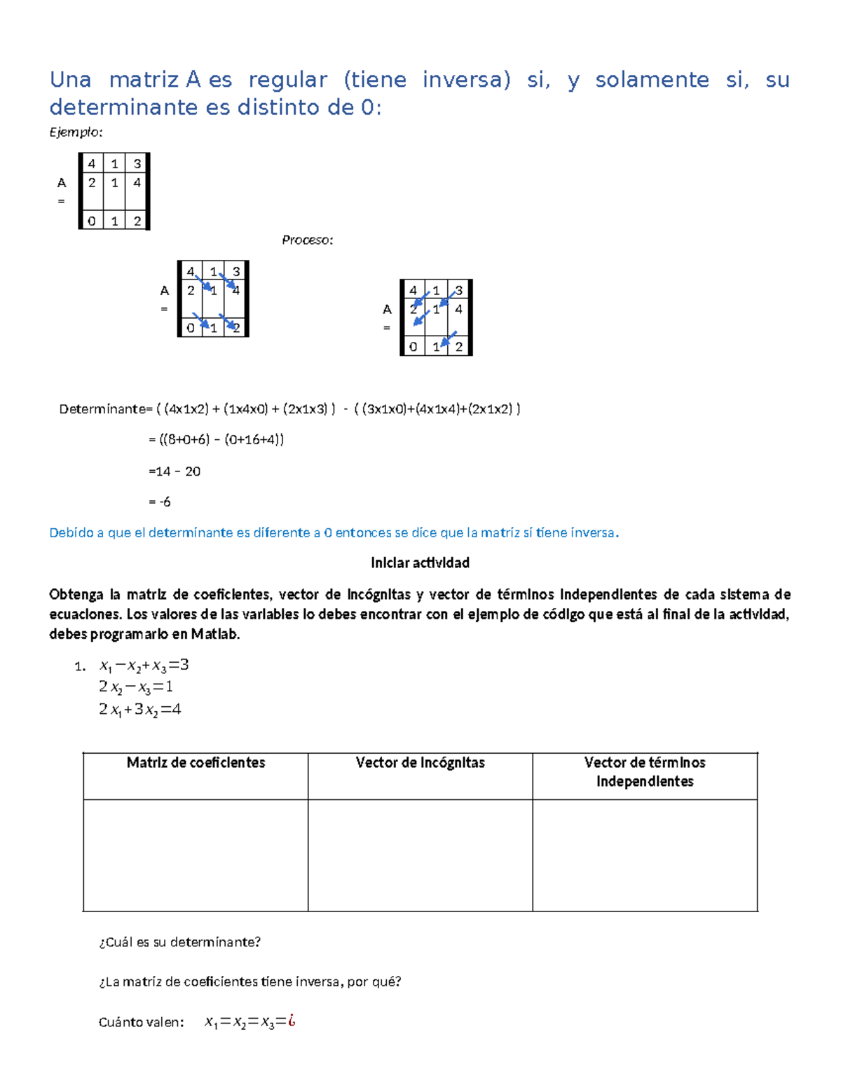 Actividad 6 Matriz Inversa L - Una matriz A es regular (tiene inversa ...