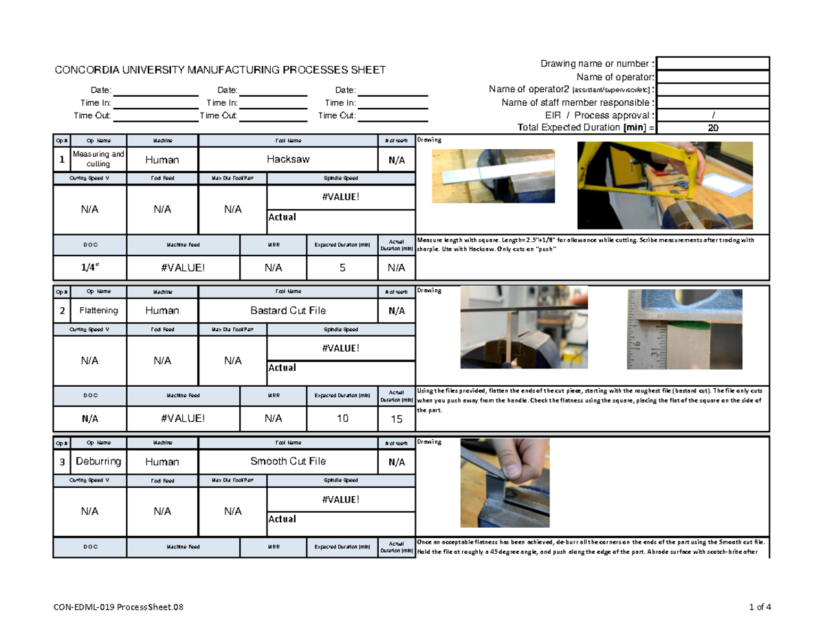 Assignment 1 - Drawing name or number : Name of operator: Date: Date ...