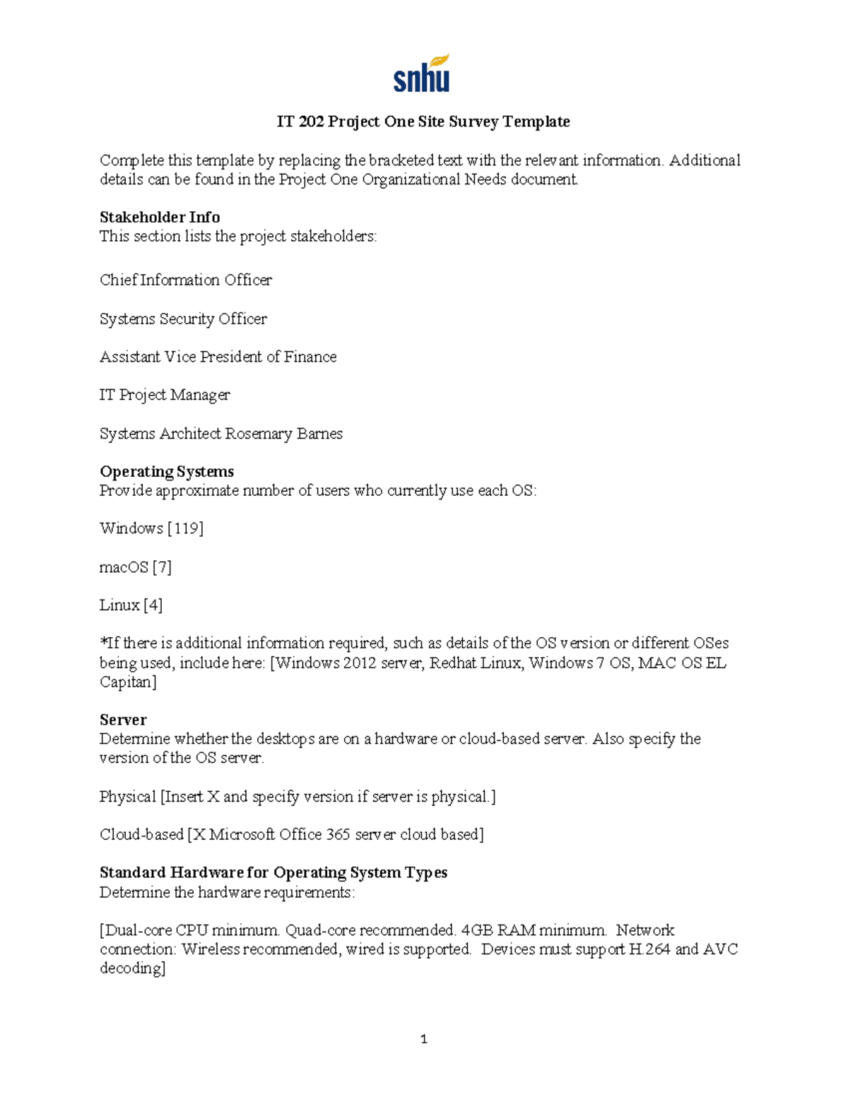 IT 202 Project One Site Survey Template - IT 202 Project One Site ...