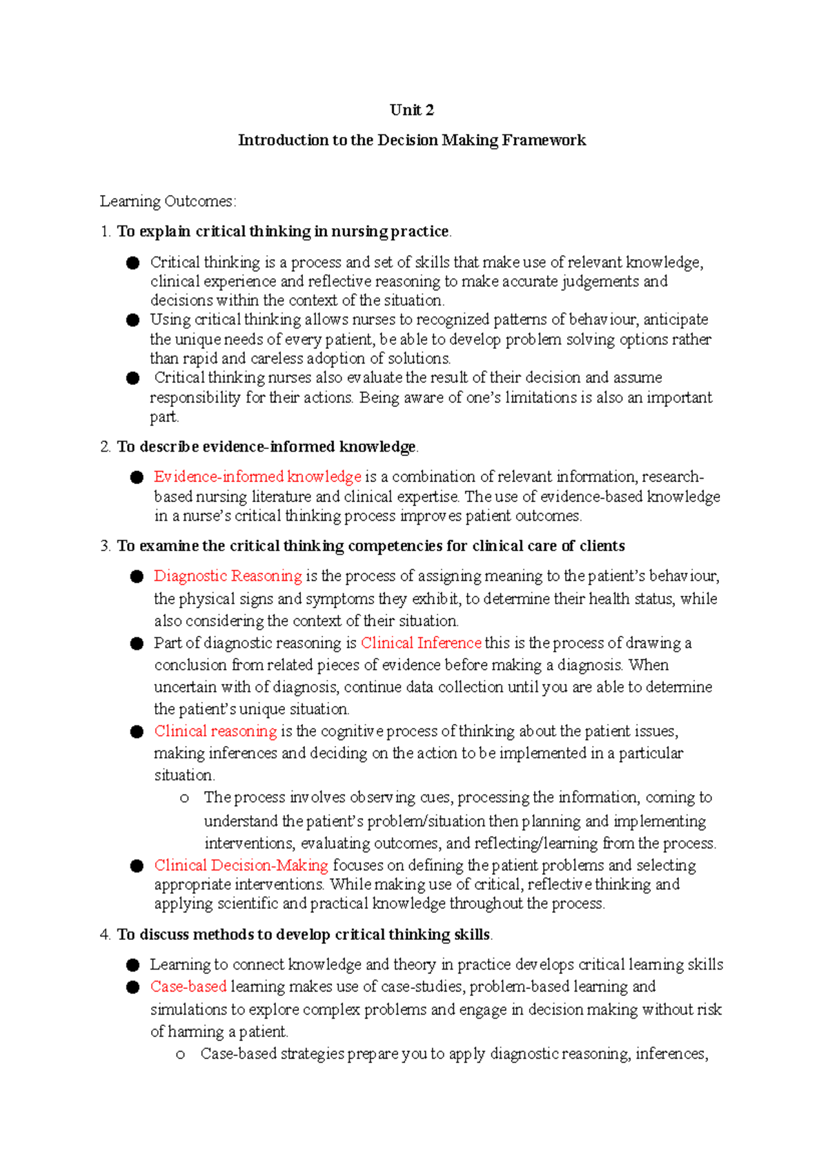 N1160 WEEK 2 - Introduction to Decision Making Framework - Unit 2 ...