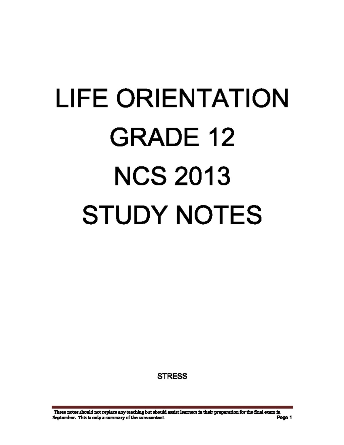 Life Orientation notes - Studocu