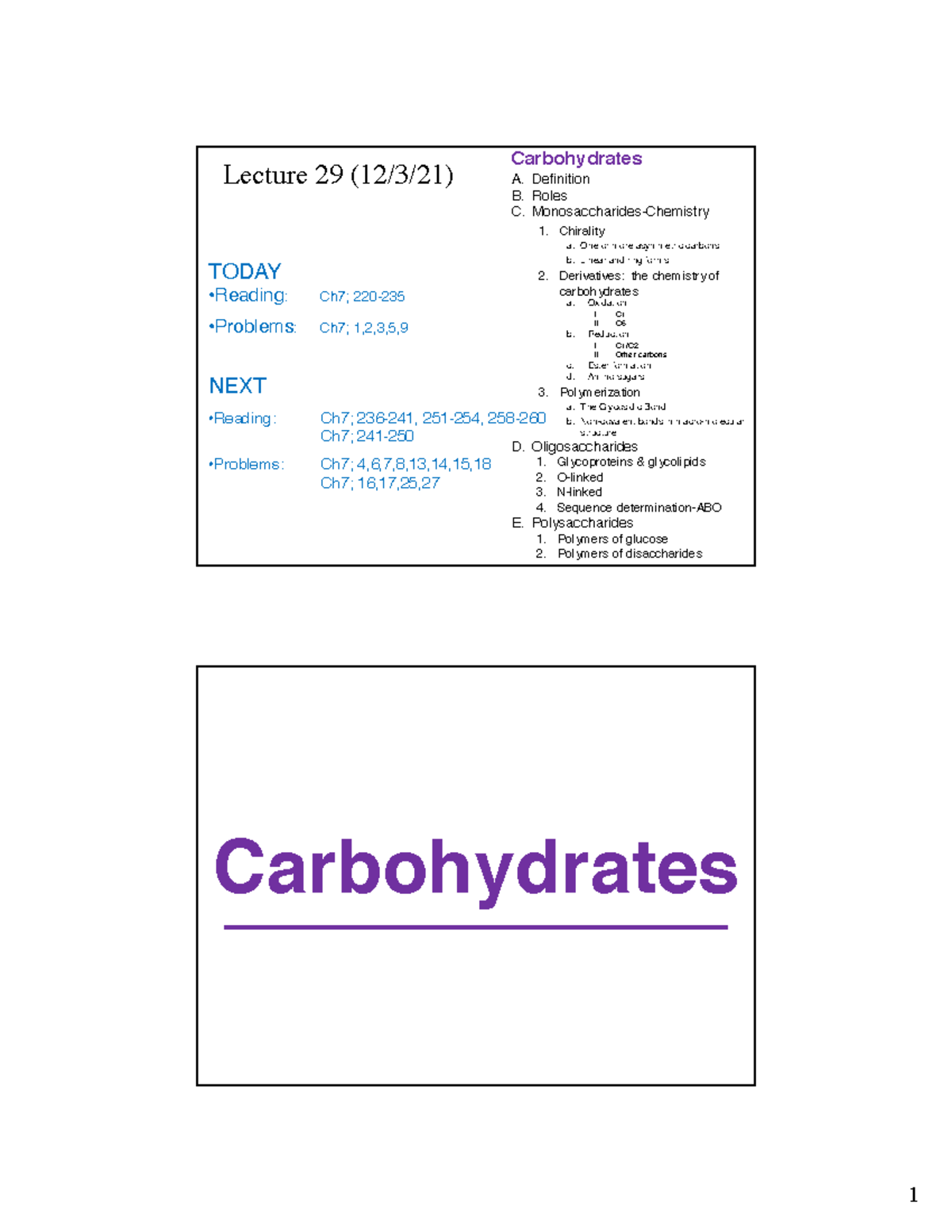 Biochem — https:www - Carbohyrates Notes - Lecture 29 (12/3/21 ...