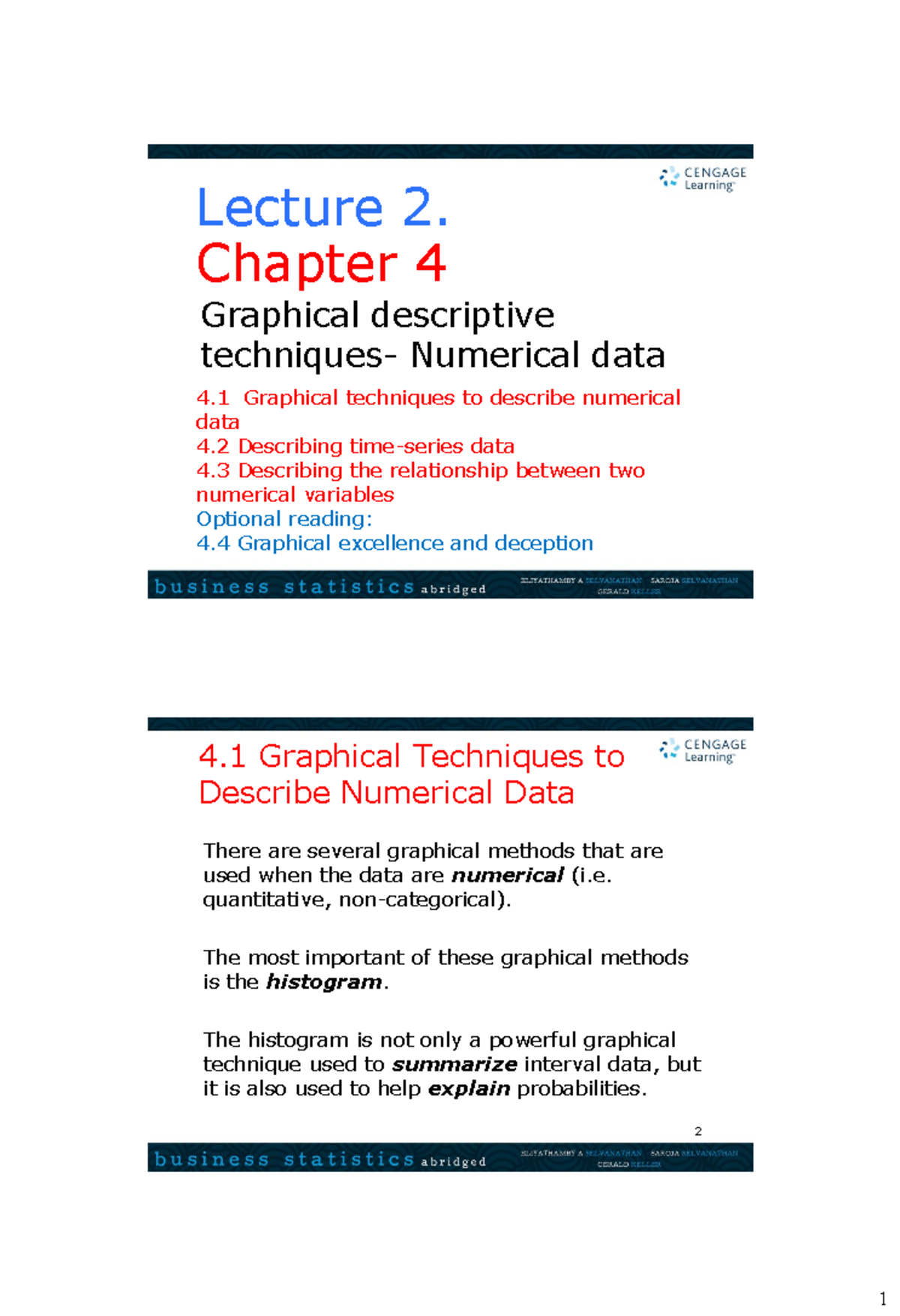 Lecture 2 - chsvkcnsk - Chapter 4 Graphical descriptive techniques- Numerical data 4 Graphical ...