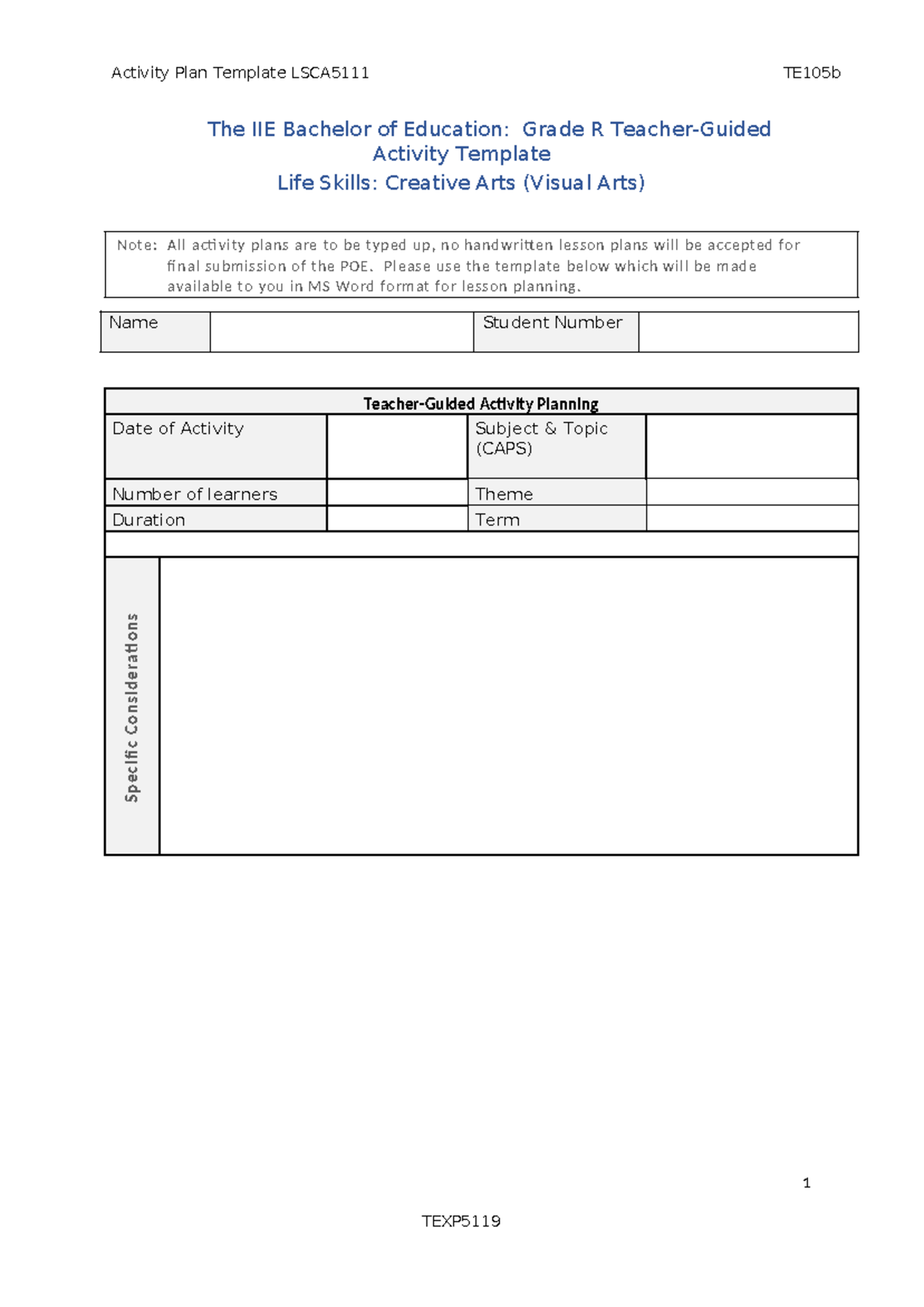 Lsca template - The IIE Bachelor of Education: Grade R Teacher-Guided ...