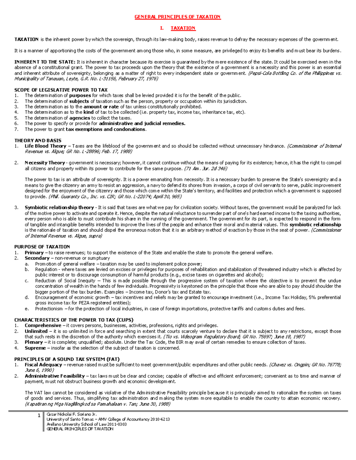 General Principles (tax) - 1 Cesar Nickolai F. Soriano Jr. University ...