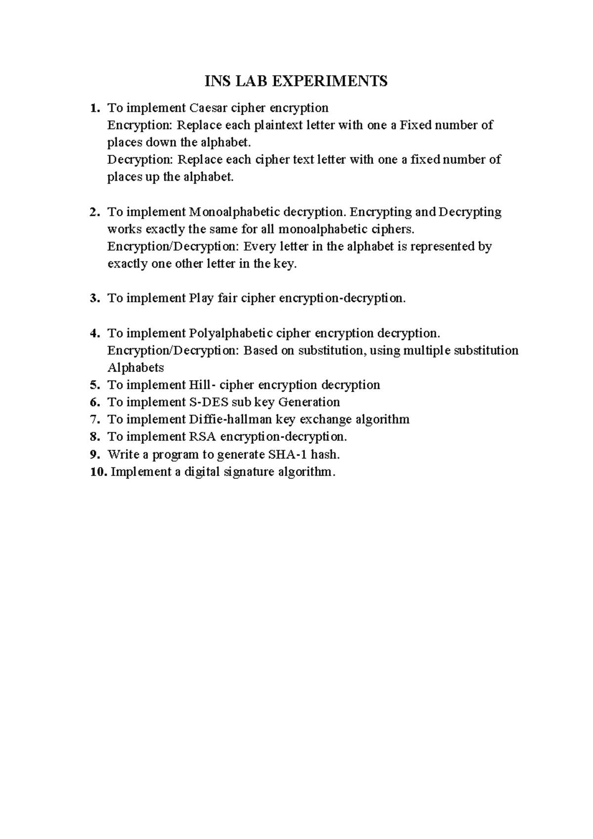INS Lab - File - INS LAB EXPERIMENTS To implement Caesar cipher ...