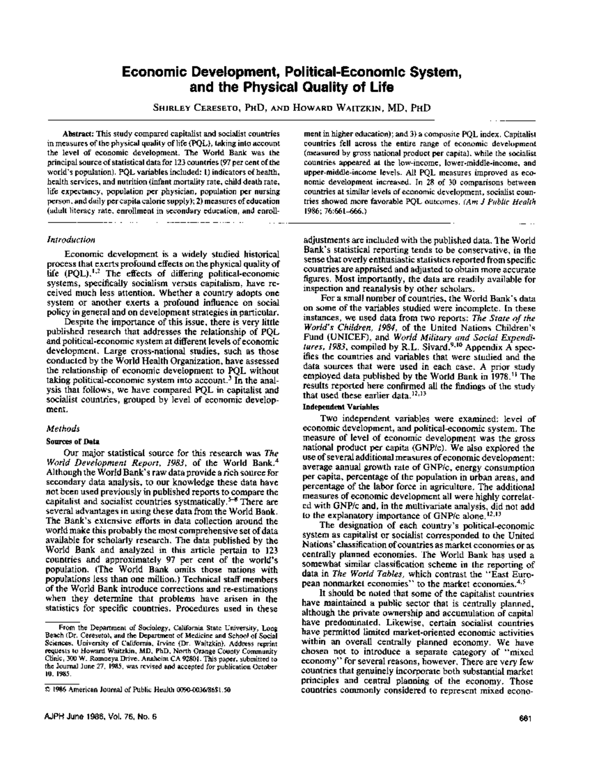 Material quality of life - US vs USSR - Economic Development, Political ...