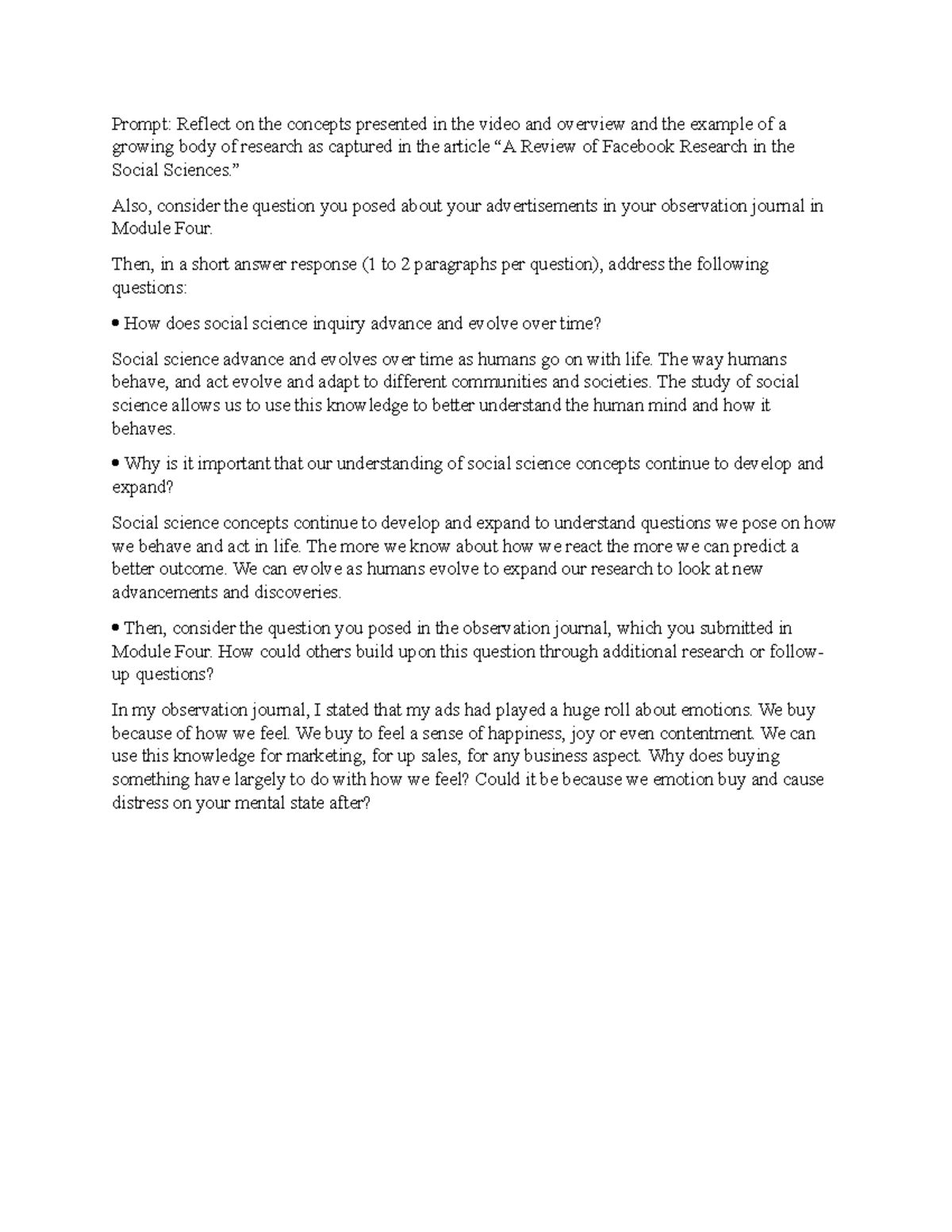 Module 6 Short Answer - Social Science - Prompt: Reflect on the ...