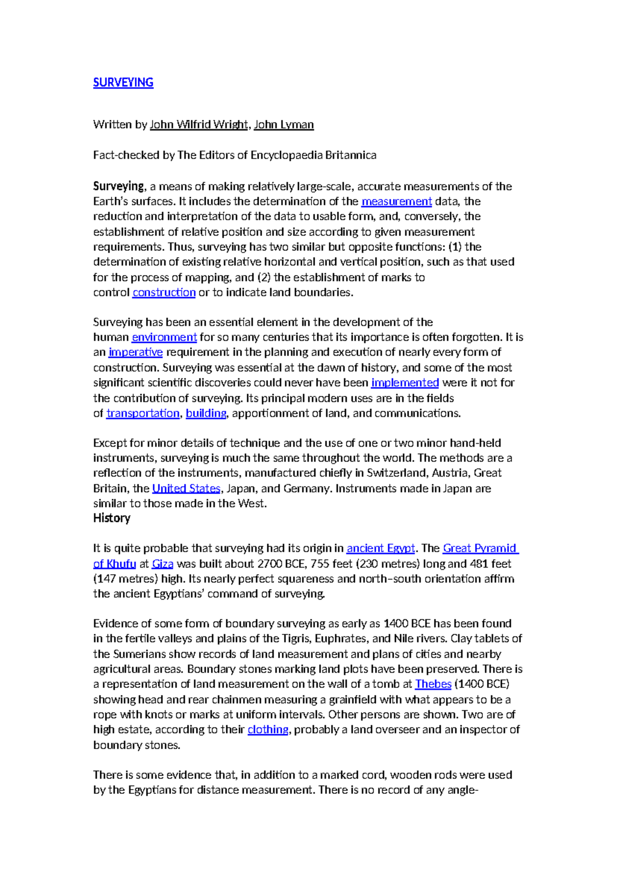 Surveying - SURVEYING Written by John Wilfrid Wright, John Lyman Fact ...