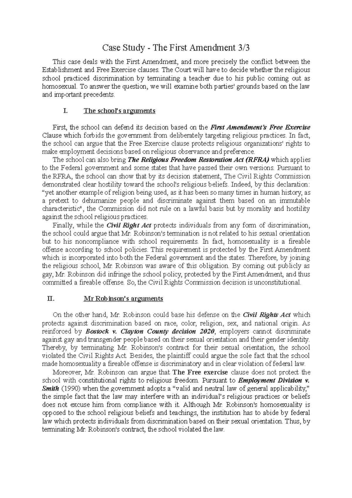 Case Study FA 3:3 - Case Study - The First Amendment 3/ This case deals ...