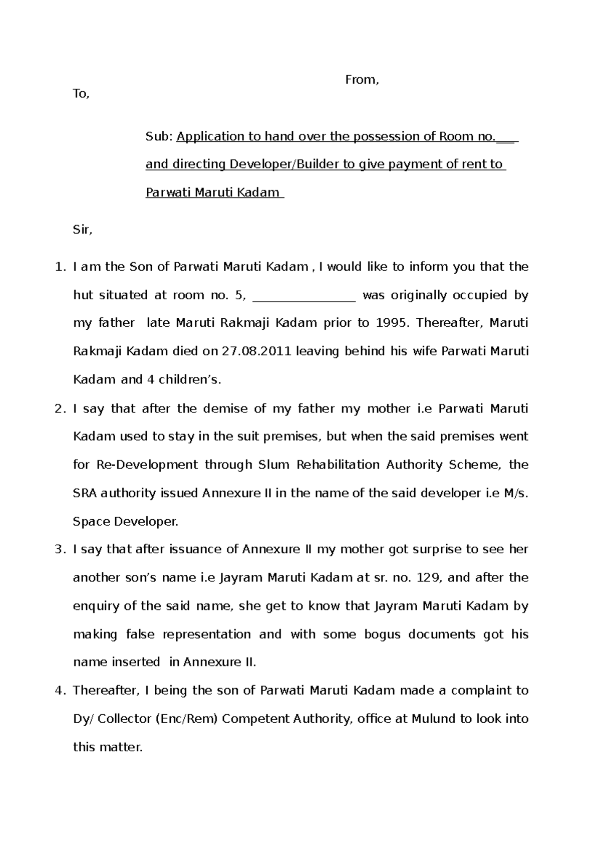 22 - Application - From, To, Sub: Application to hand over the ...