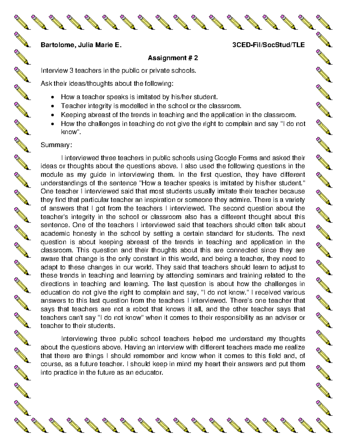 Assignment 2 (Personality Development) - Bartolome, Julia Marie E. 3CED ...
