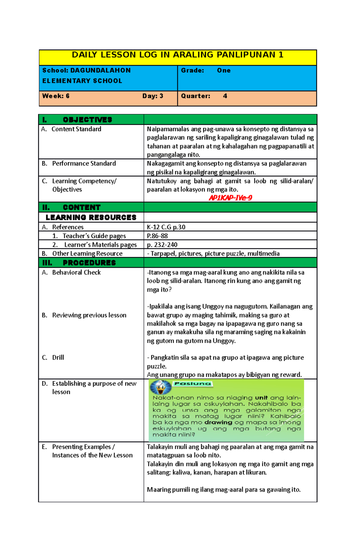 Daily Lesson LOG IN Araling Panlipunan 1 - DAILY LESSON LOG IN ARALING ...