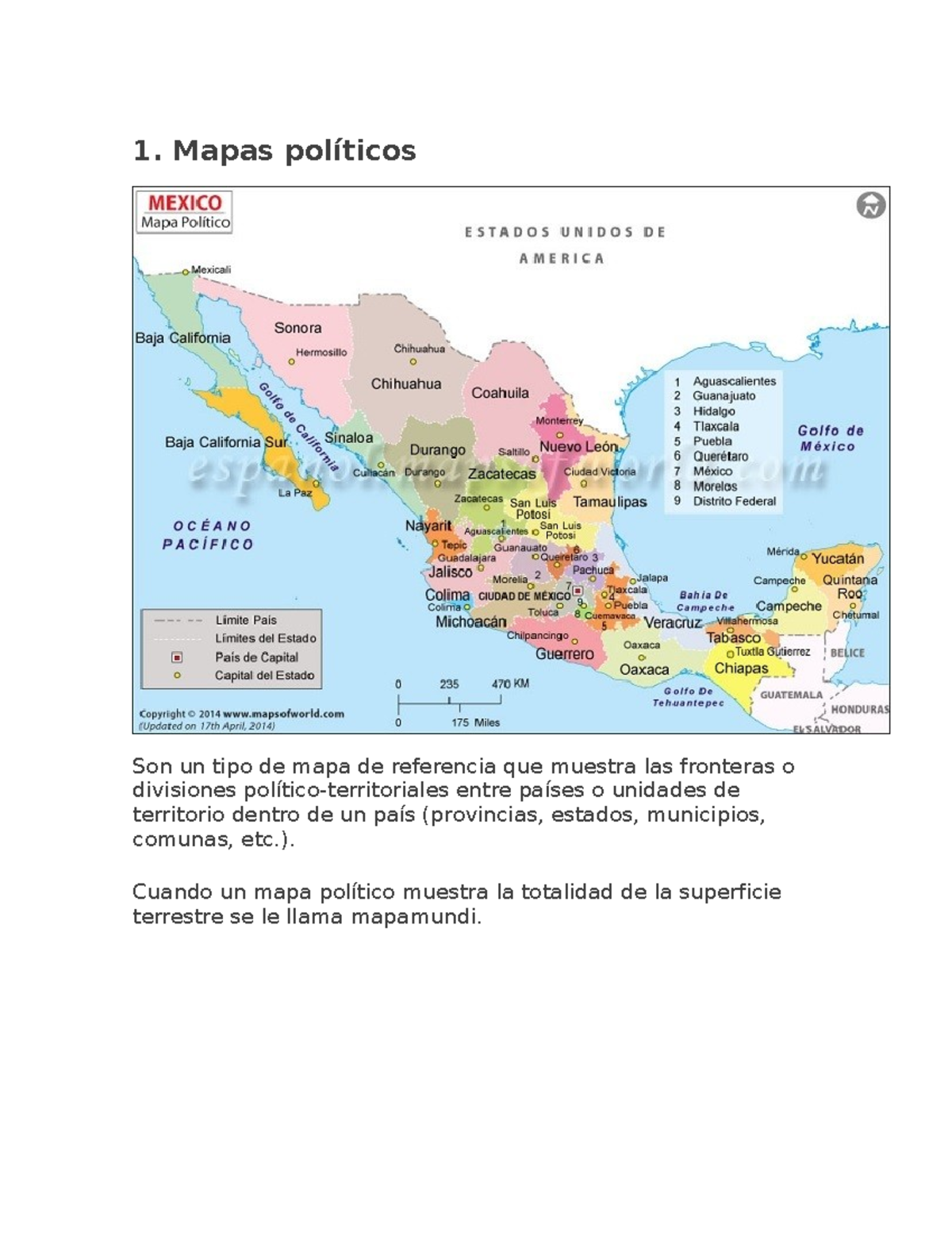 Mapas - 1. Mapas políticos Son un tipo de mapa de referencia que ...