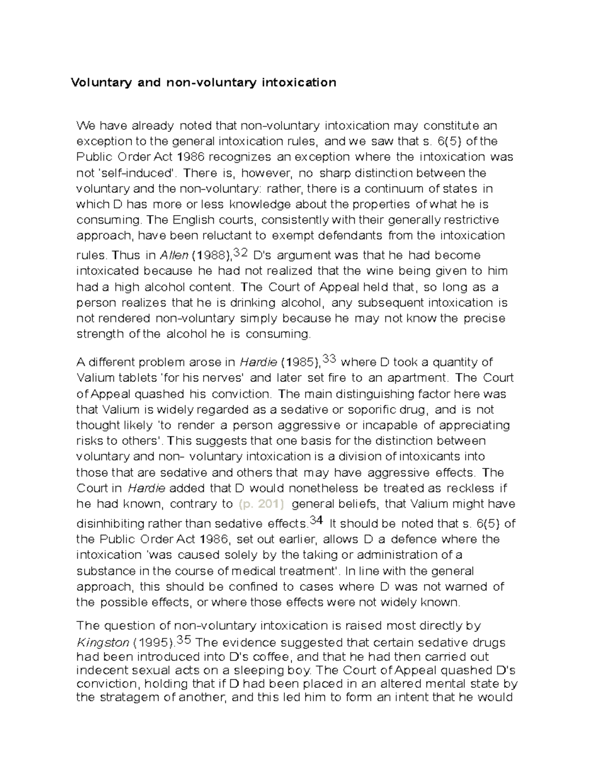 Voluntary and non-voluntary intoxication - 6(5) of the Public Order Act ...