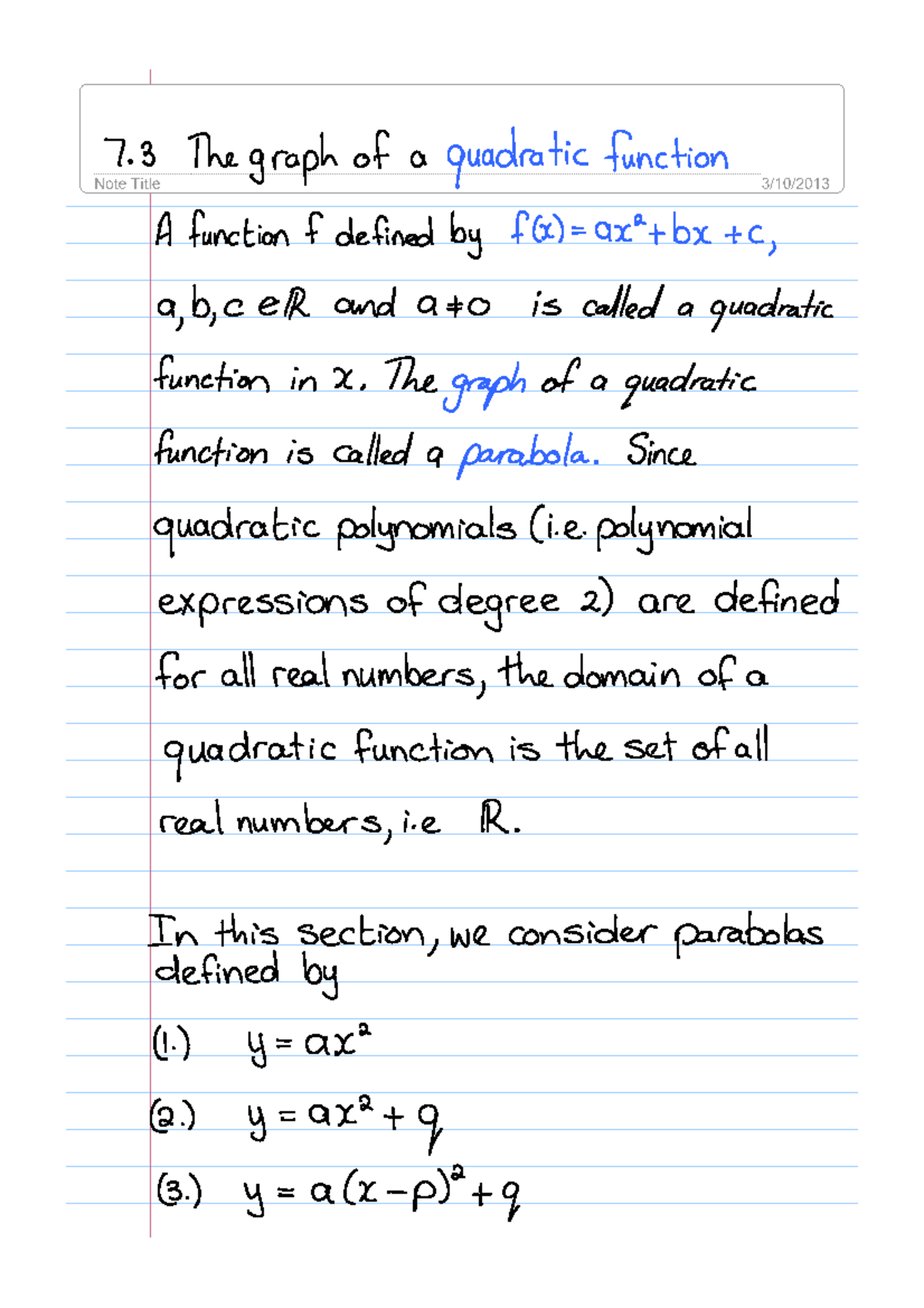 7.3 The graph of a quadratic function - MAT001 - MUT - Studocu