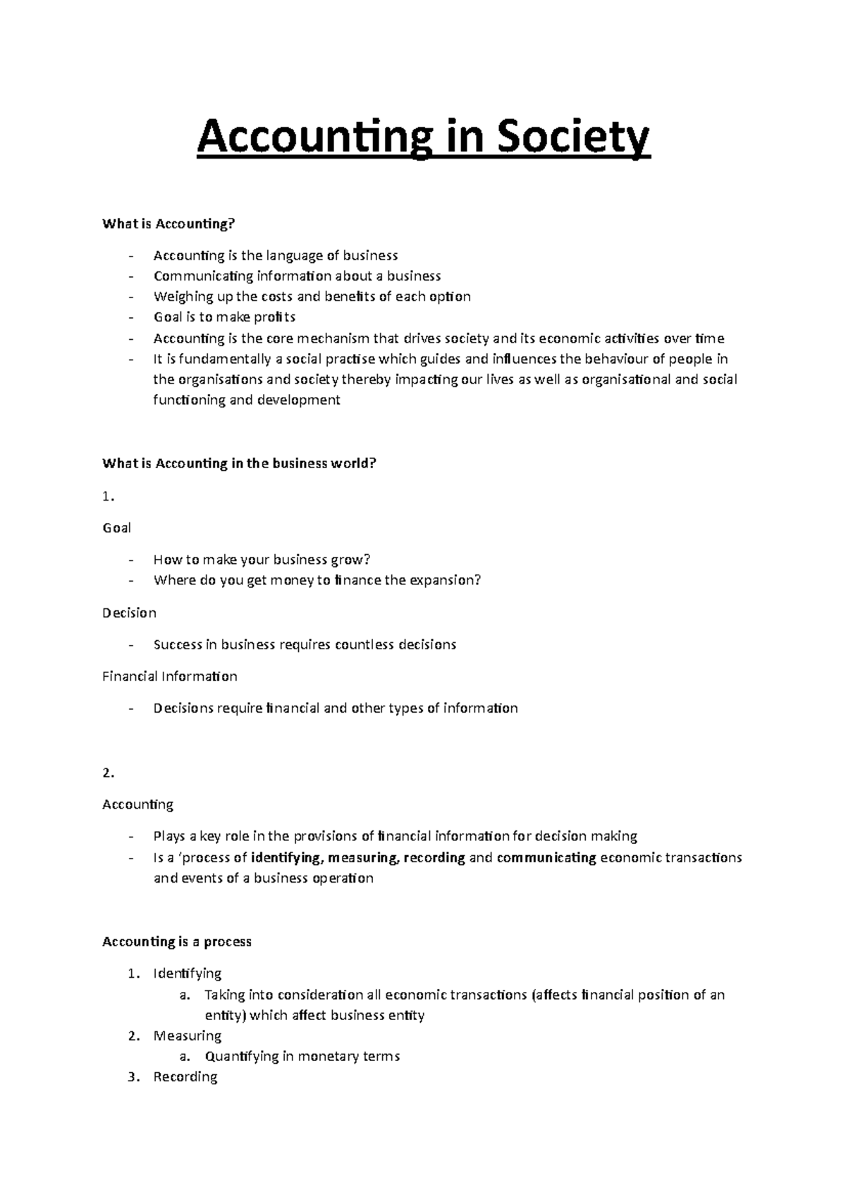 Accounting in Society Lecture notes - Accounting in Society What is ...