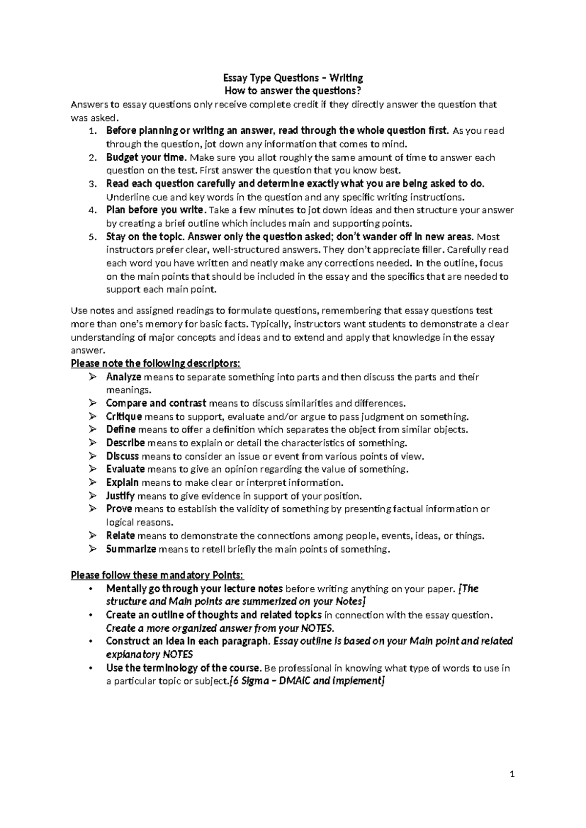 How to Answer the Essay Type Questions - Essay Type Questions – Writing ...