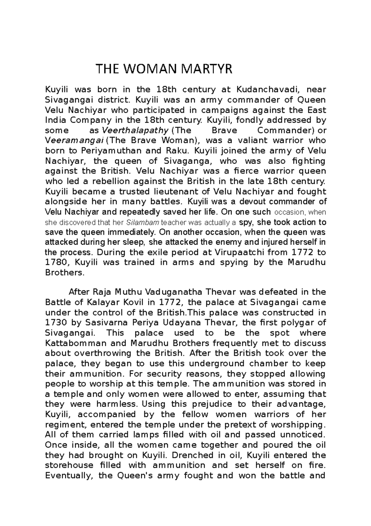 THE Woman Martyr - THE WOMAN MARTYR Kuyili was born in the 18th century ...