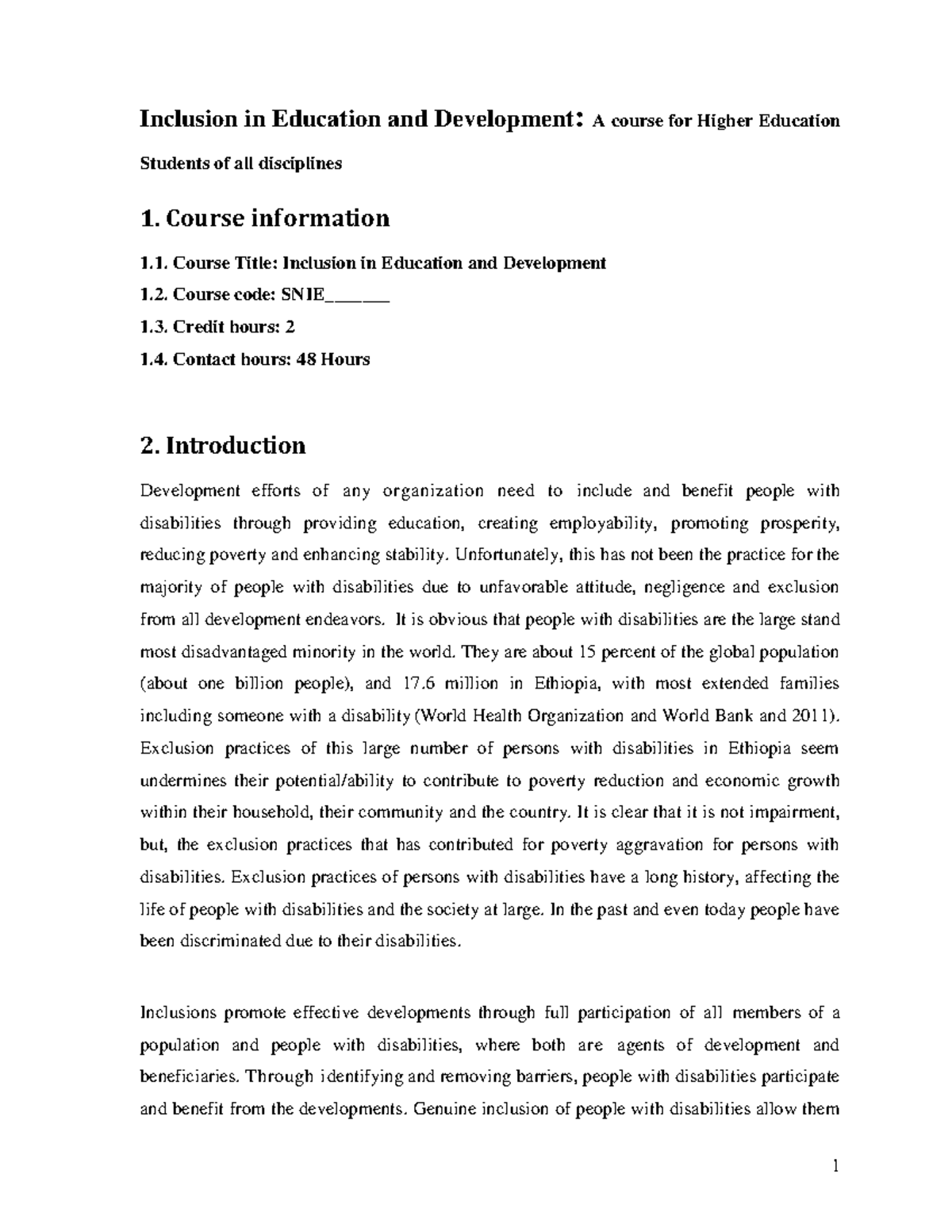 Inclusiveness - Freshman courses - Inclusion in Education and ... Inclusiveness - Freshman courses - Inclusion in Education and ...