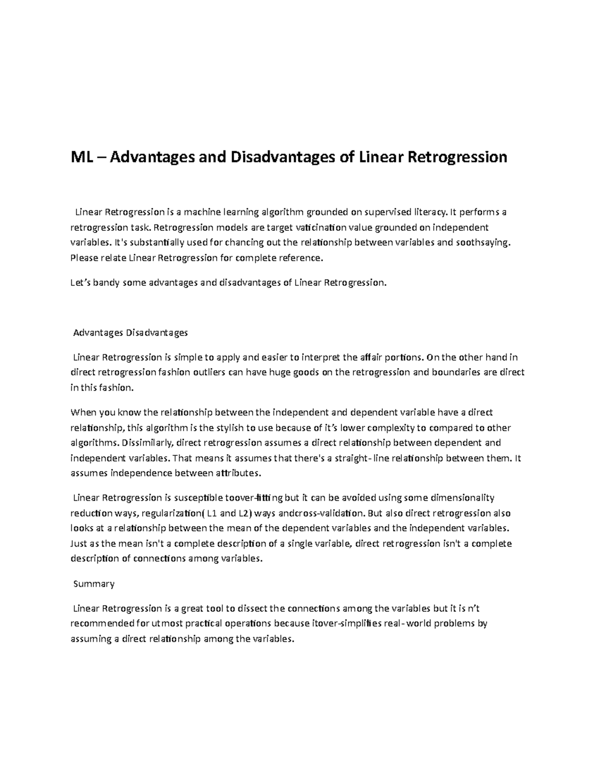ML – Advantages and Disadvantages of Linear Retrogression - It performs ...