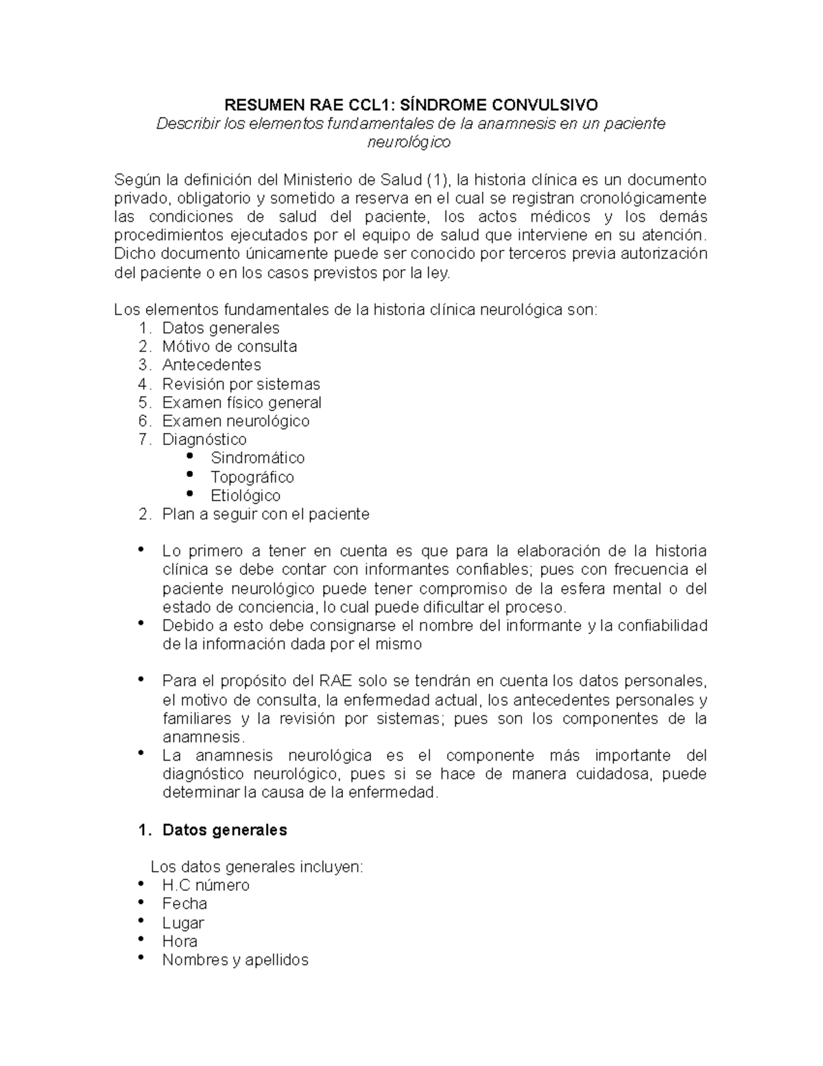 Resumen RAE CCL1 Sindrome Convulsivo - RESUMEN RAE CCL1: SÍNDROME ...
