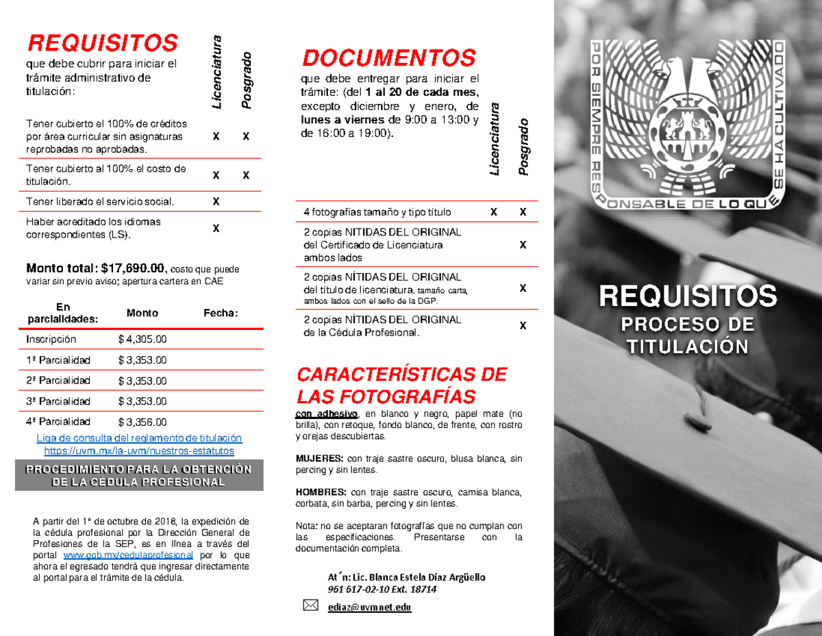 Triptico Folleto de Titulación Actualizado 2021 - REQUISITOS PROCESO DE TITULACIÓN Licenciatura ...