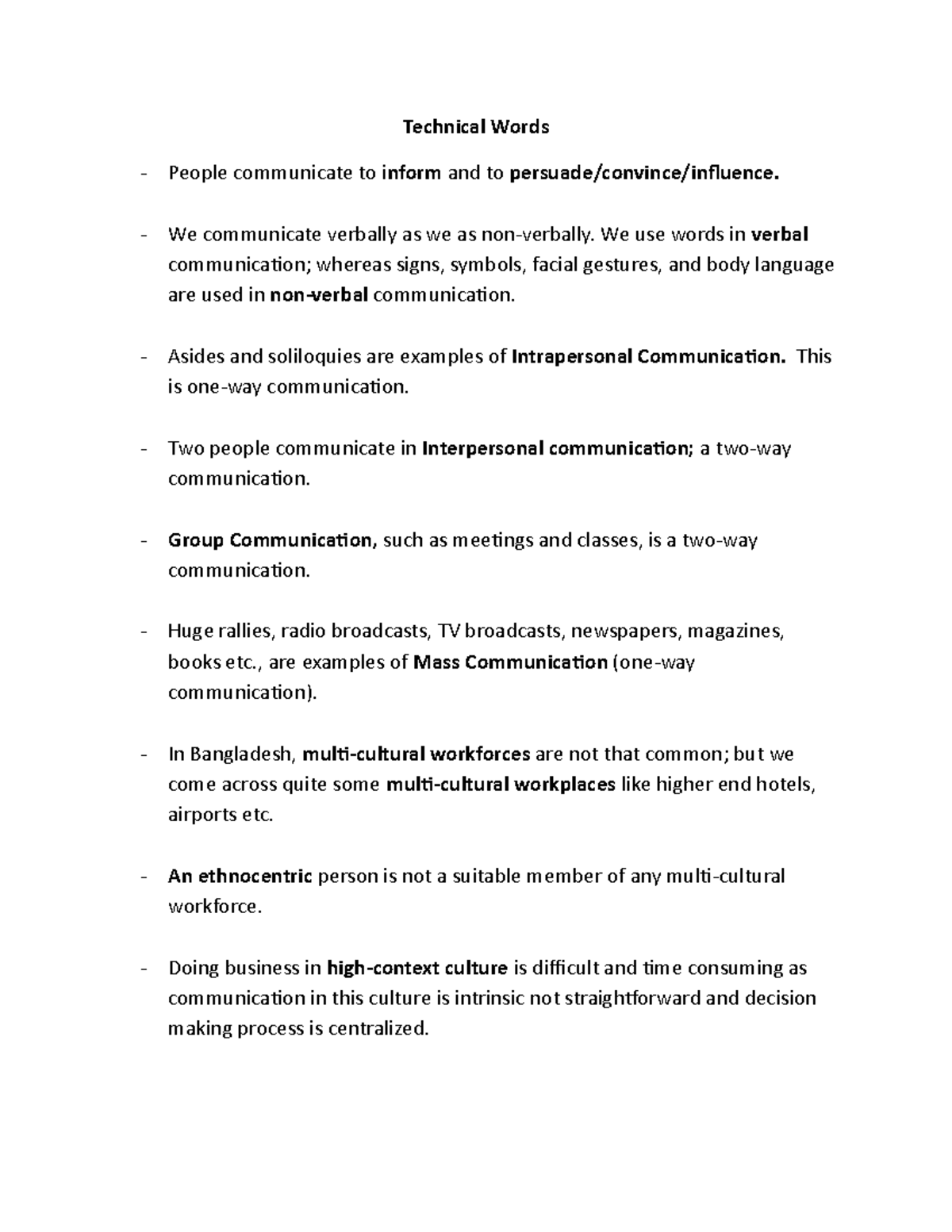 Technical Words - Lecture notes 1 - Technical Words People communicate ...