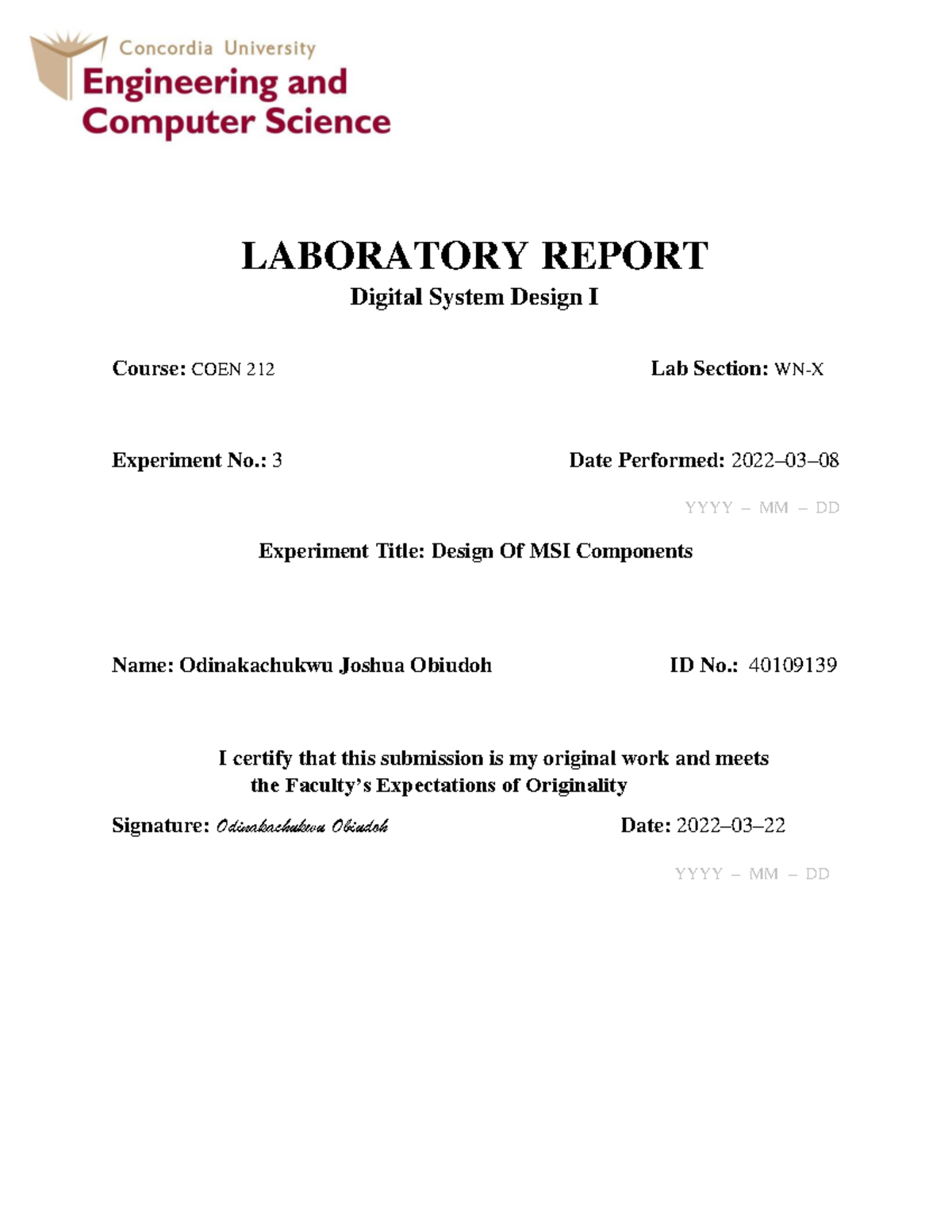COEN212 Labreport 40109139 -labreport 3 - COEN 212 - Concordia - Studocu