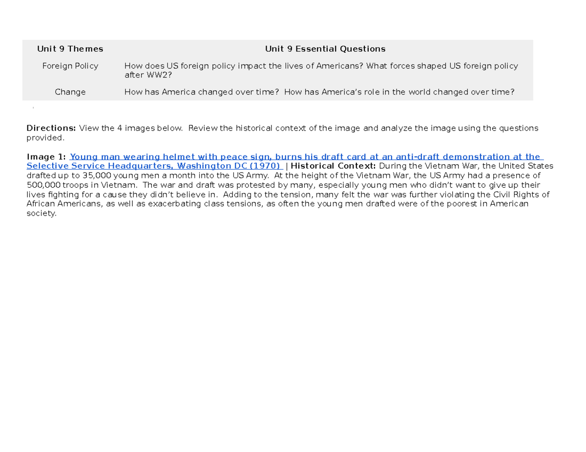 Unit 9 Essential Questions DBQ - Unit 9 Themes Unit 9 Essential ...