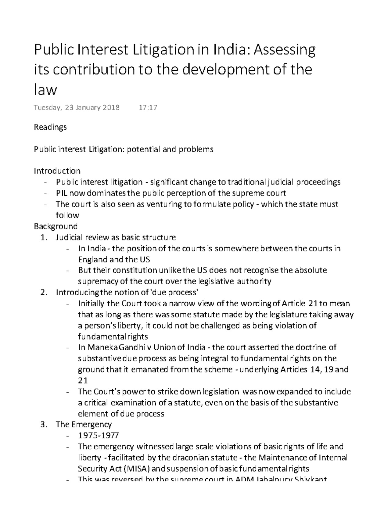 Legal systems lecture 12 Public Interest Litigation in India Assessing ...