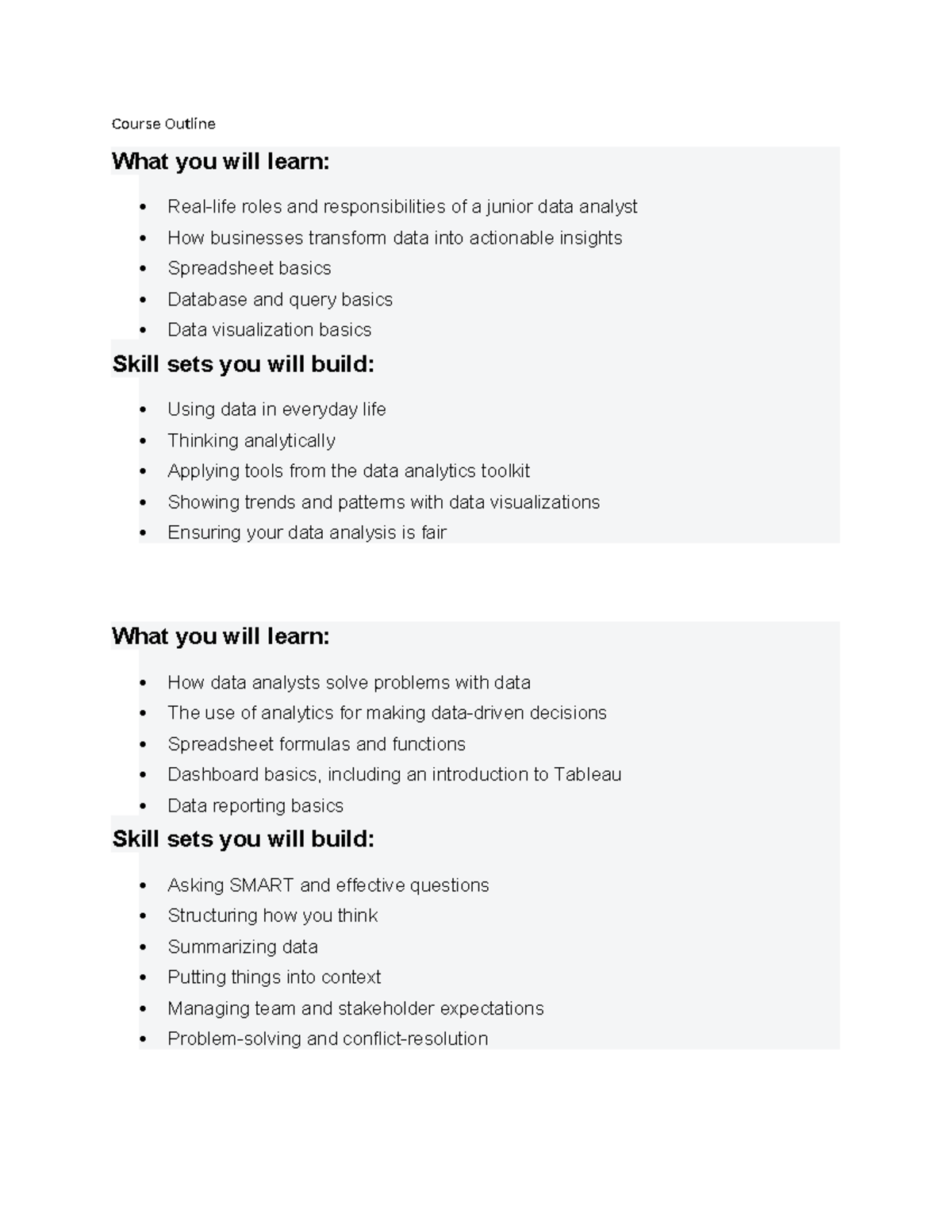 Course outline of Data Analytics - Course Outline What you will learn ...
