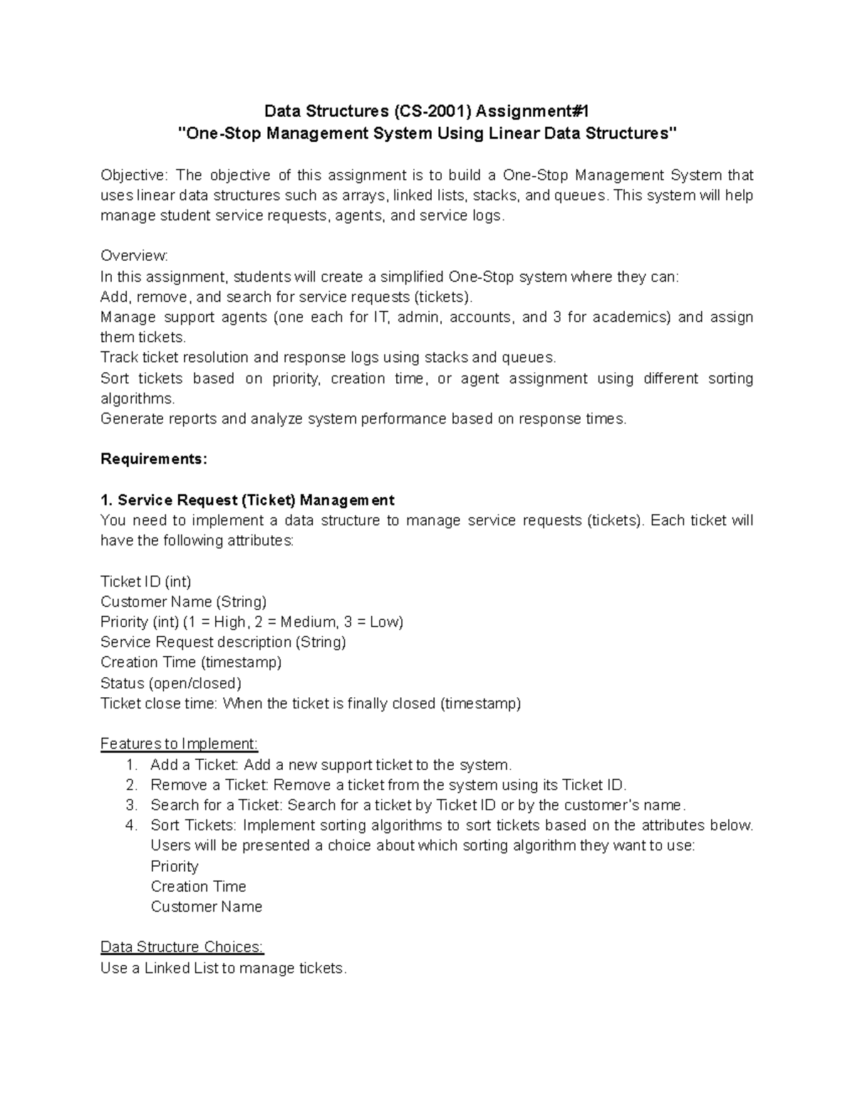 Data Structures (CS-2001 ) Assignment#1 Fall 24 - Data Structures (CS ...