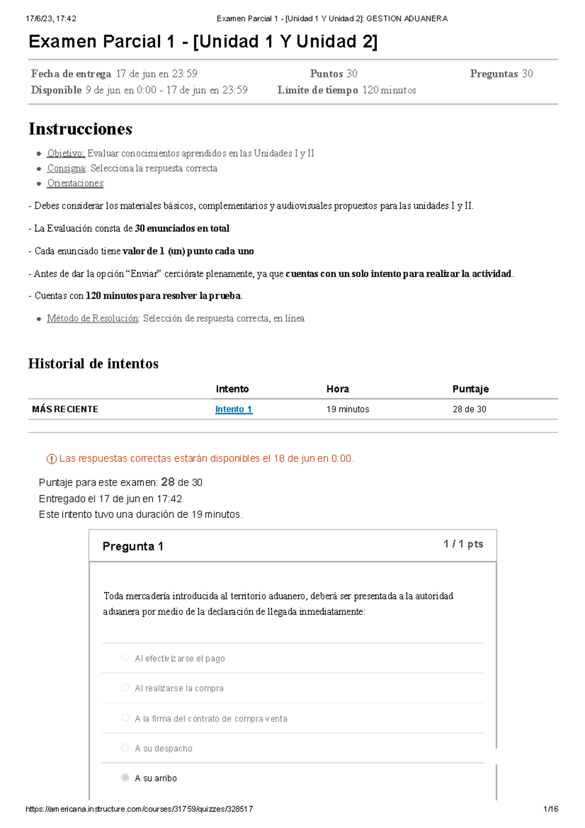 Examen Parcial 1 - [Unidad 1 Y Unidad 2] Gestion Aduanera - Examen ...