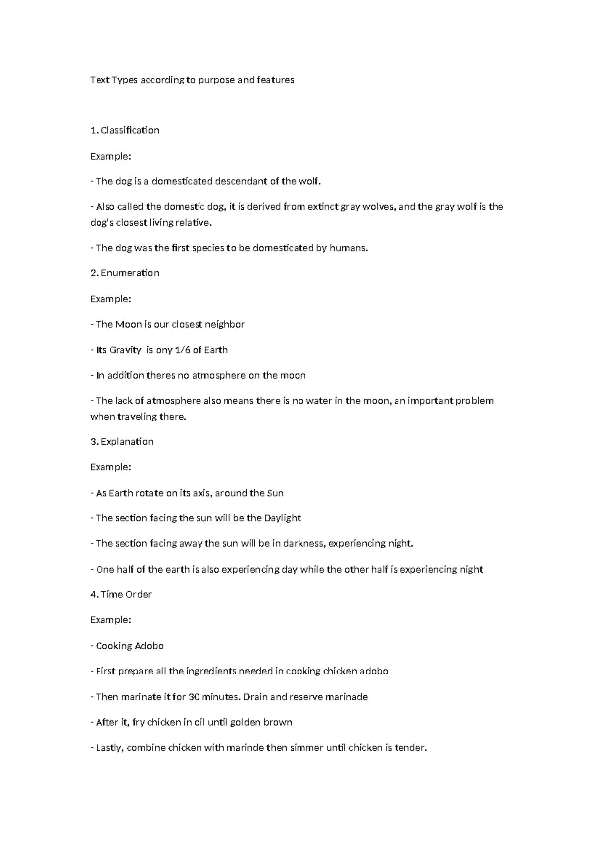 English Statements - Text Types according to purpose and features ...