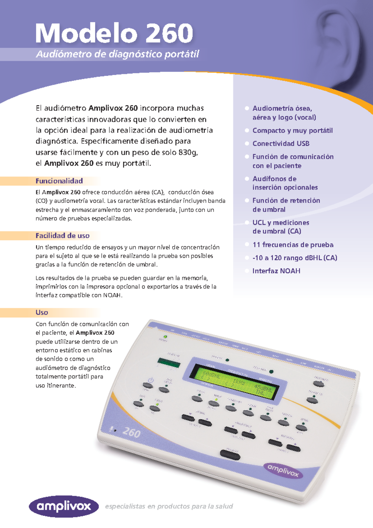 4. Catalogo Amplivox 260 - Audiómetro de diagnóstico portátil El ...