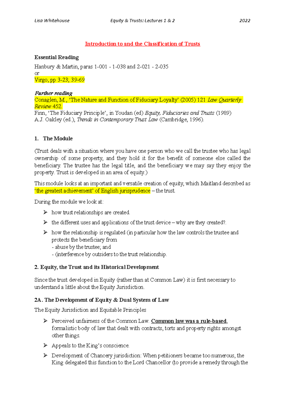 Lecture Handout 1 & 2 - Intro and Classification - Lisa Whitehouse ...