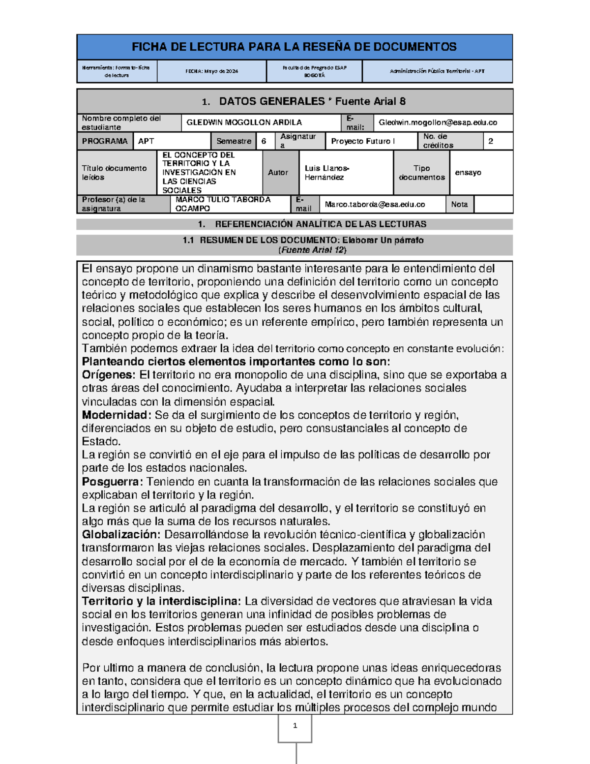 Ficha No.1 Lectura No - jjkkk - Herramienta: Formato-Ficha de lectura ...