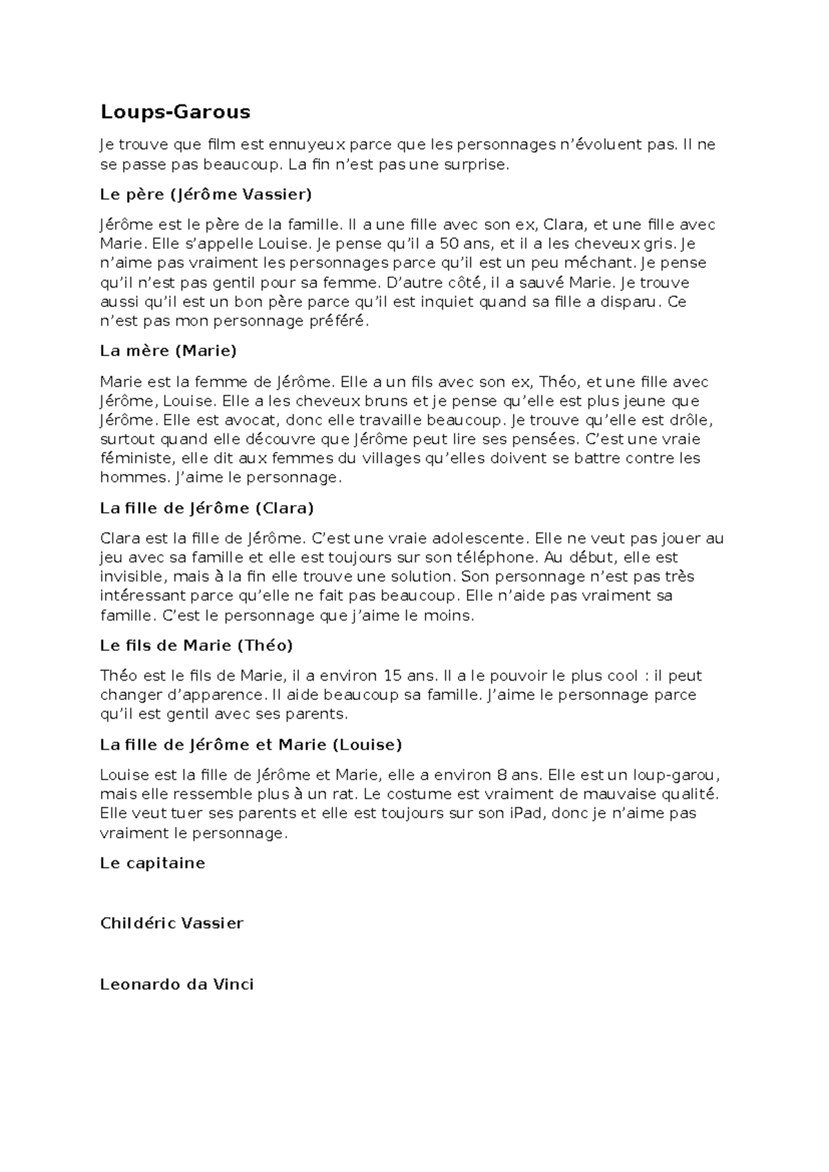 Voorbereiding examen frans - Loups-Garous Je trouve que film est ...