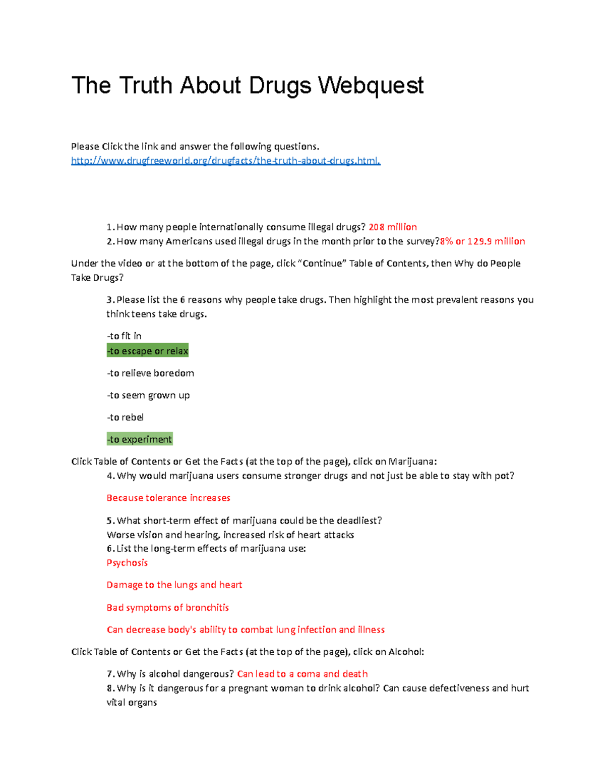 The Truth About Drugs Webquest - The Truth About Drugs Webquest Please ...