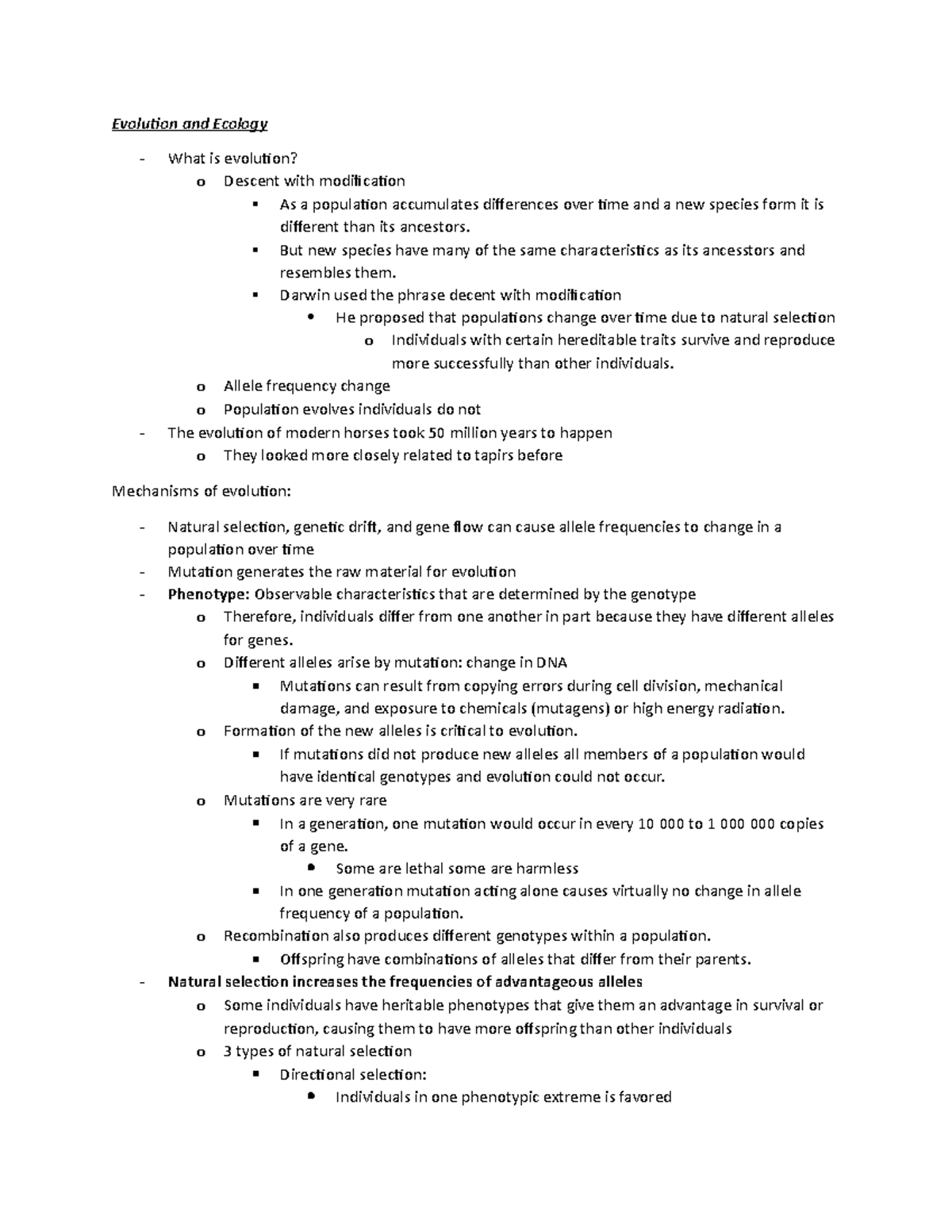 Ecology Unit 2 - Lecture Summary notes - Evolution and Ecology - What ...