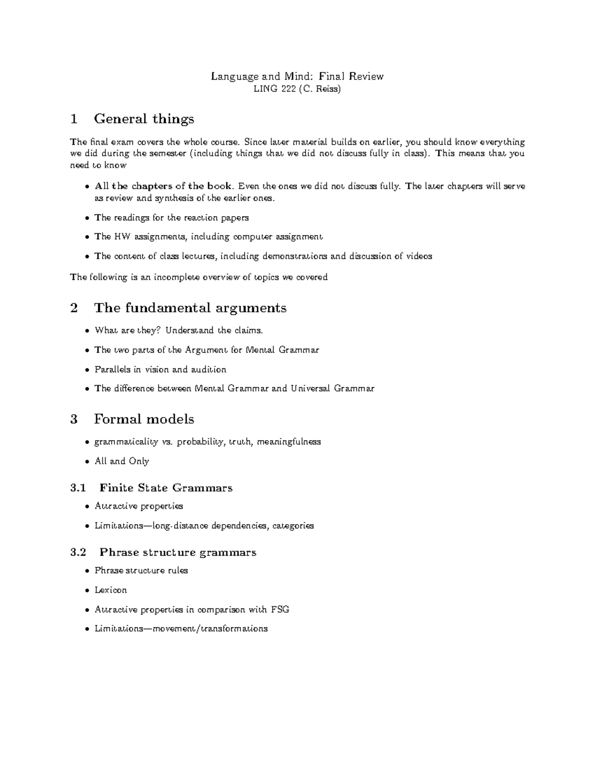 LING222 Finalreview - example sheet for final review - Language and ...