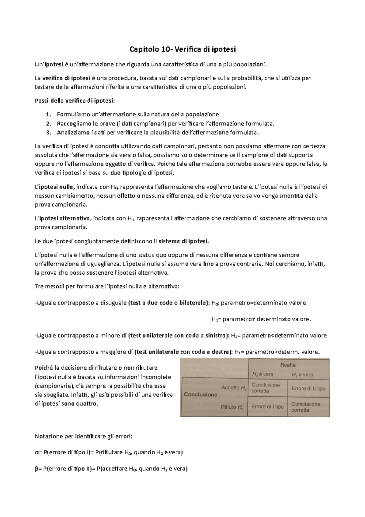 Cap 10 E 11 Capitolo 10 Verifica Di Ipotesi Un Ipotesi è Un