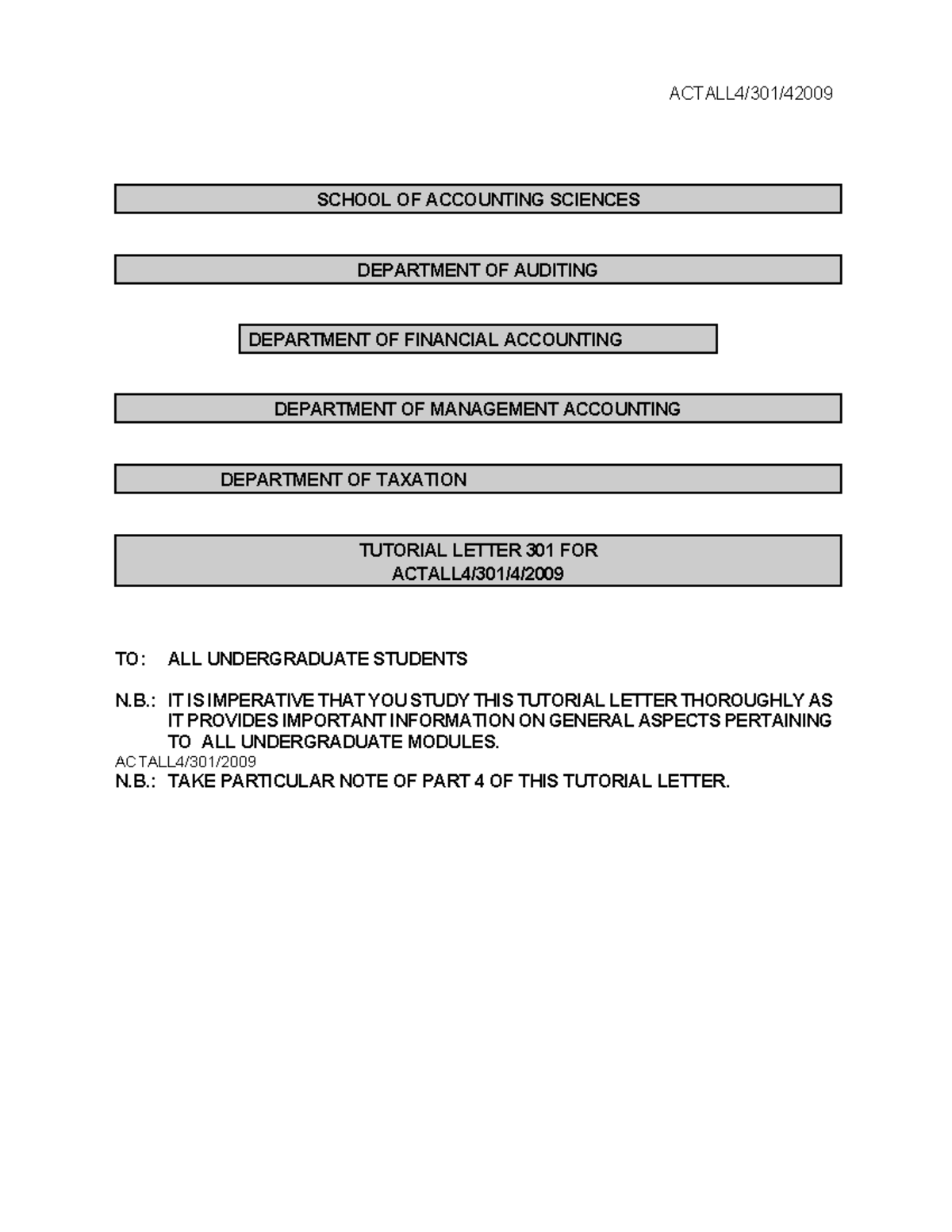 FAC1502 2009 Tutorial Letter 301 - ACTALL4/301/ SCHOOL OF ACCOUNTING ...