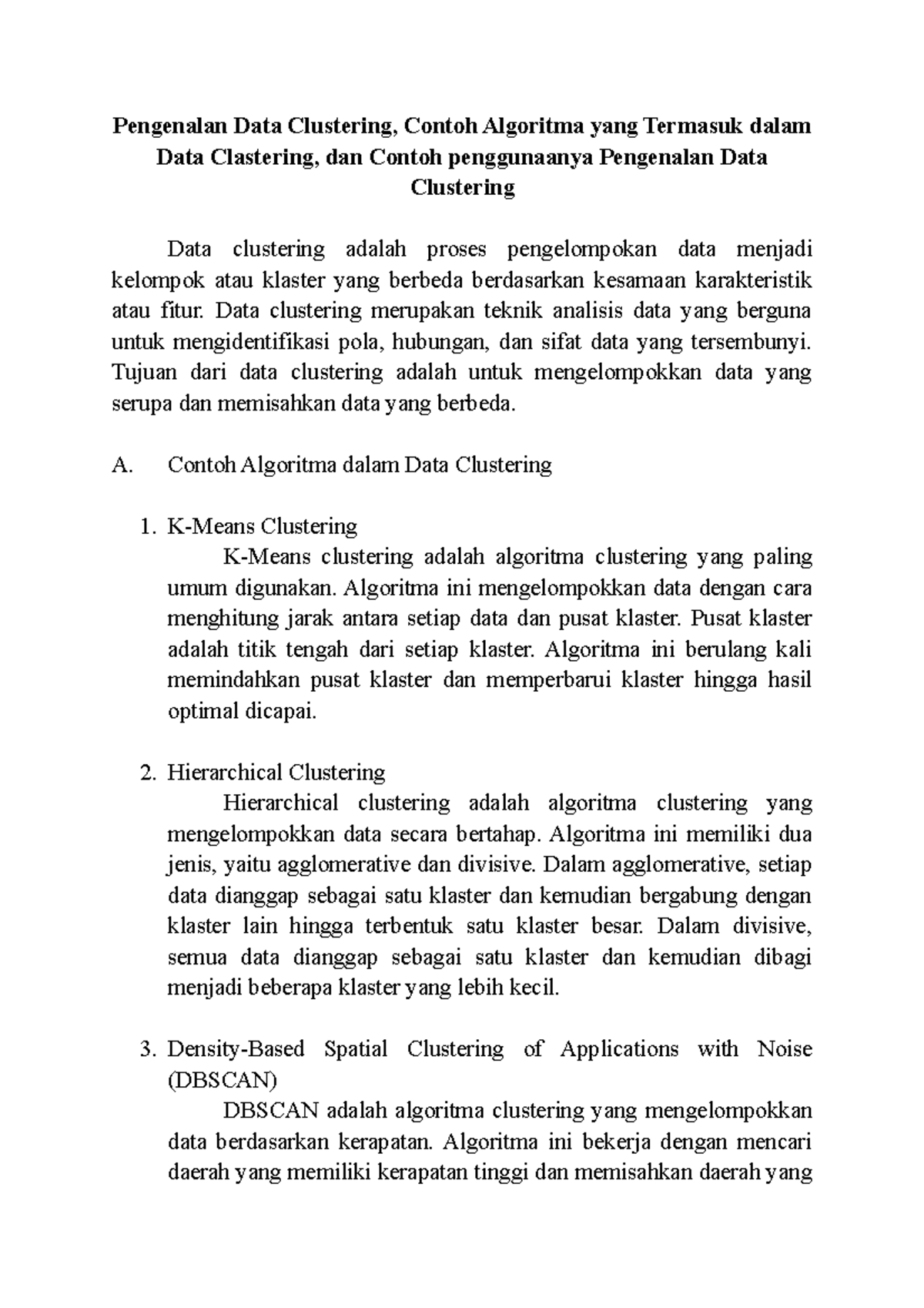 Pengenalan Data Clustering, Contoh Algoritma yang Termasuk dalam Data ...