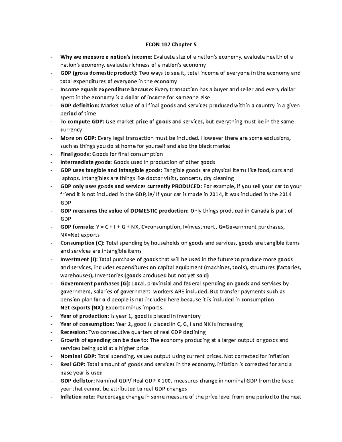 Econ 102 Chapter 5 Detailed Simple To Understand Notes Econ 102