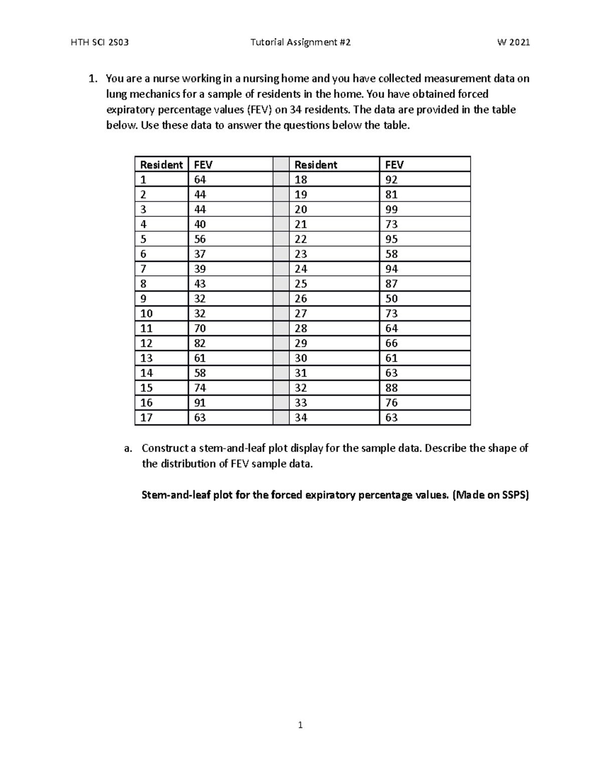 Tutorial Assign 2 - Descriptive Stats & Probability 1 - You are a nurse working in a nursing ...
