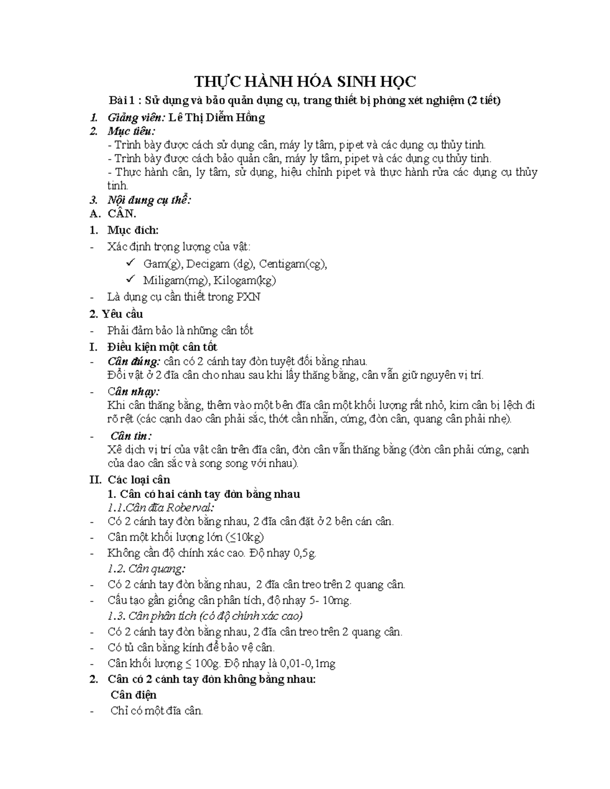 Bài 1. Giới thiệu các dụng cụ, thiết bị cơ bản trong xét nghiệm hóa ...