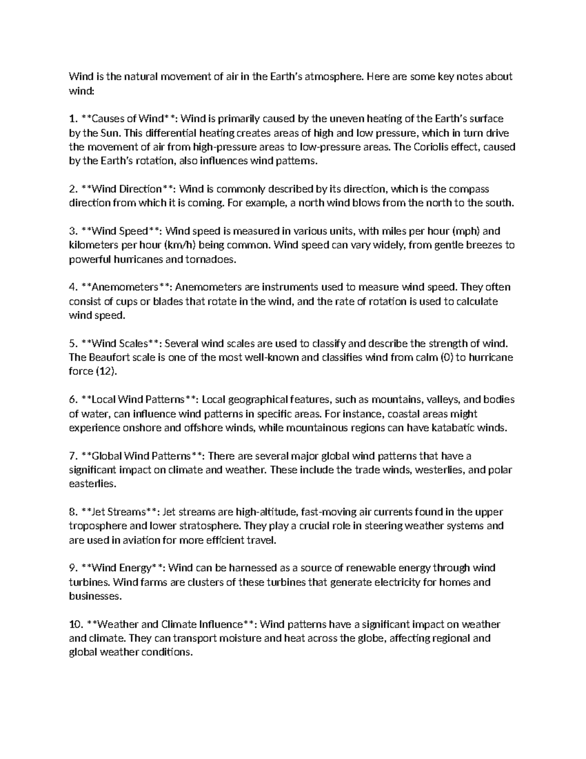 Chapter 1 - Summary The Physical Environment - Wind is the natural ...